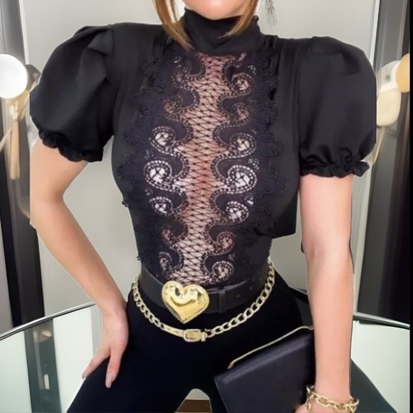 Mohair Pear Boutique | Tops | Sweet Lace Open Horizontal Sheer Black ...